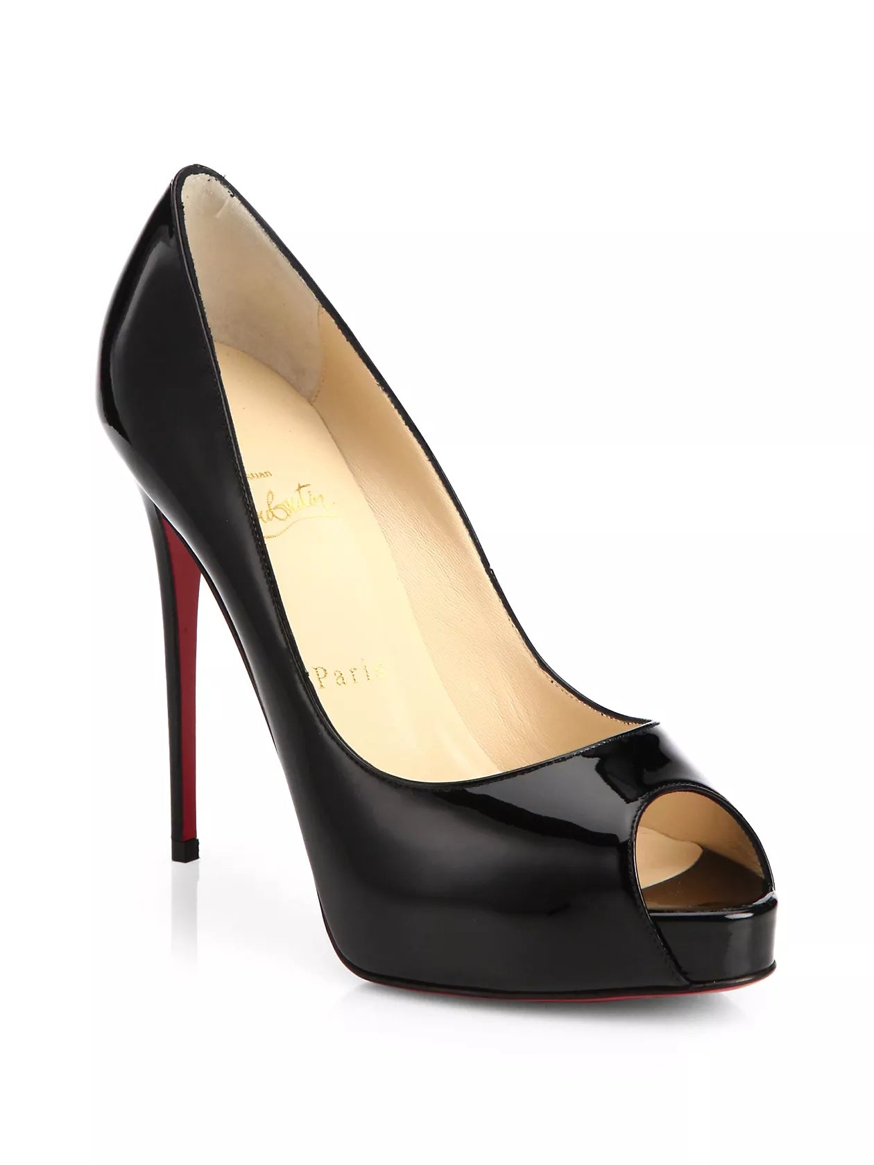 $945 CHRISTIAN LOUBOUTIN - "PRIVE 120 LADY PEEP" Black Leather Pumps