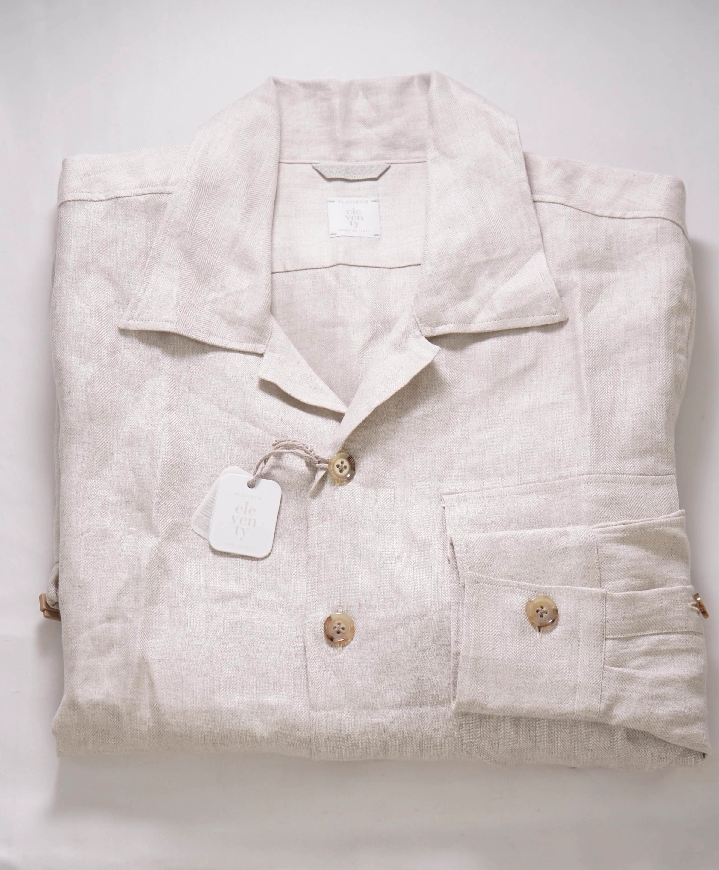 $595 ELEVENTY PLATINUM - Pure LINEN Neutral Herringbone Shirt Jacket C – Luxe Hanger