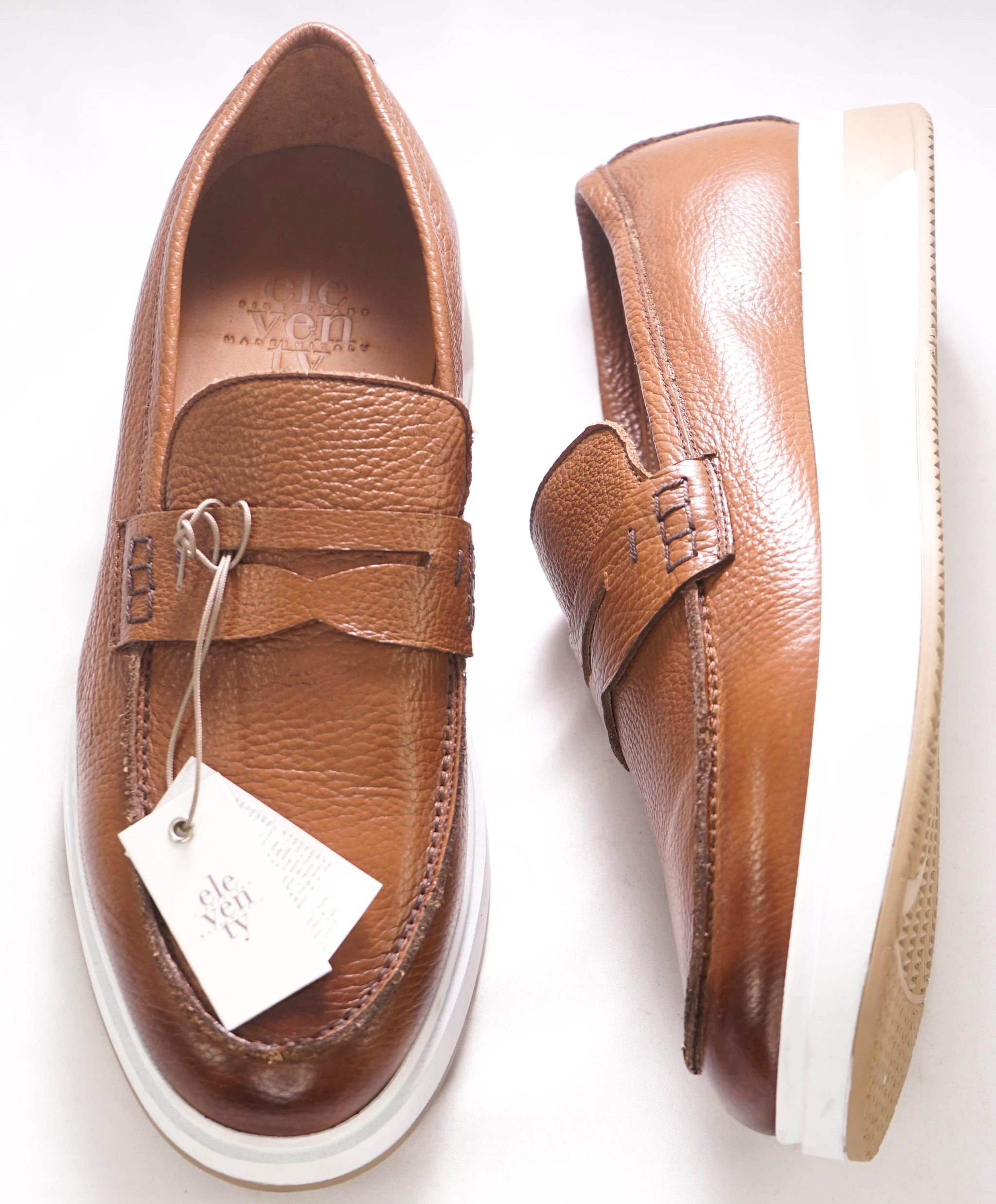 $595 ELEVENTY - Brown Leather Slip-On Sneaker Dress Shoes - 11 US (44E