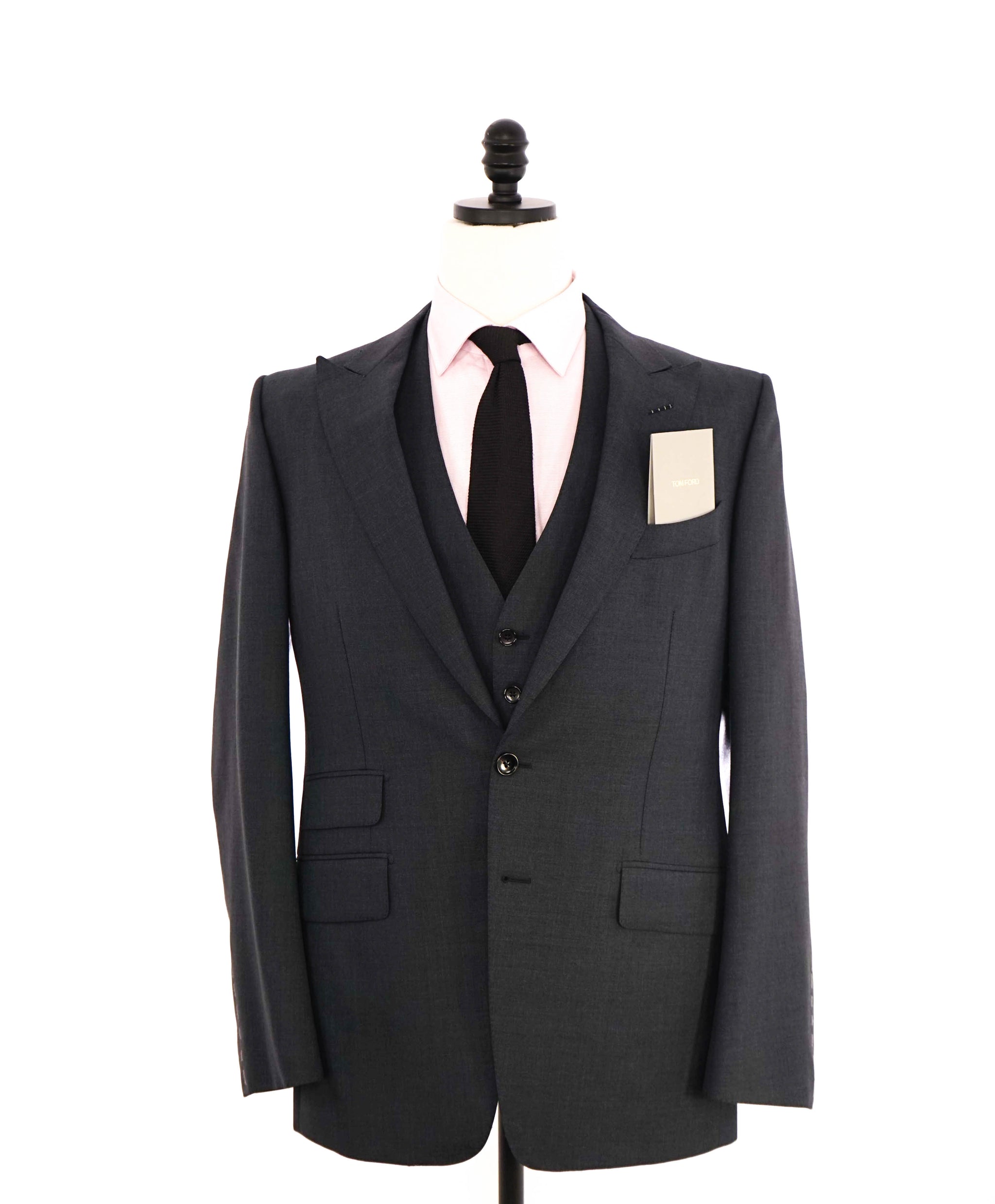 $6,990 TOM FORD - 3-Piece Gray PEAK LAPEL "O'Connor" Vested Side Tab S