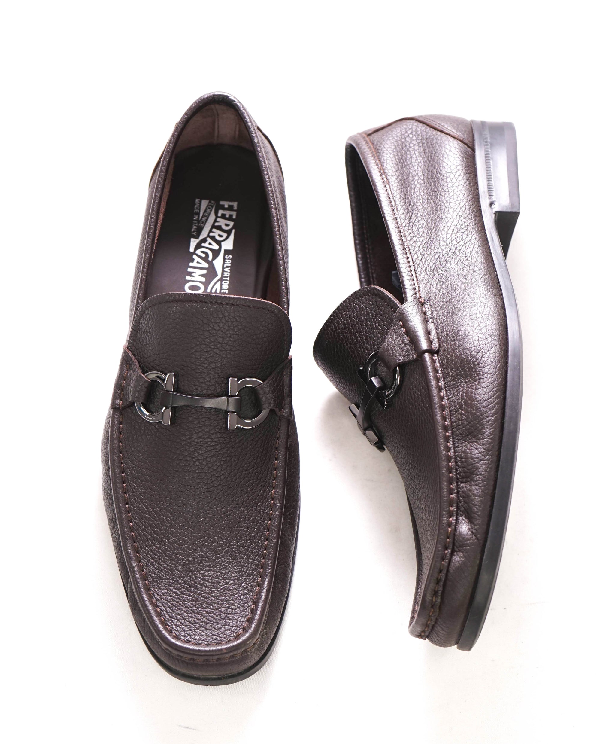 $850 SALVATORE FERRAGAMO - “GRANDIOSO" Gancini Bit Loafer Brown Leathe