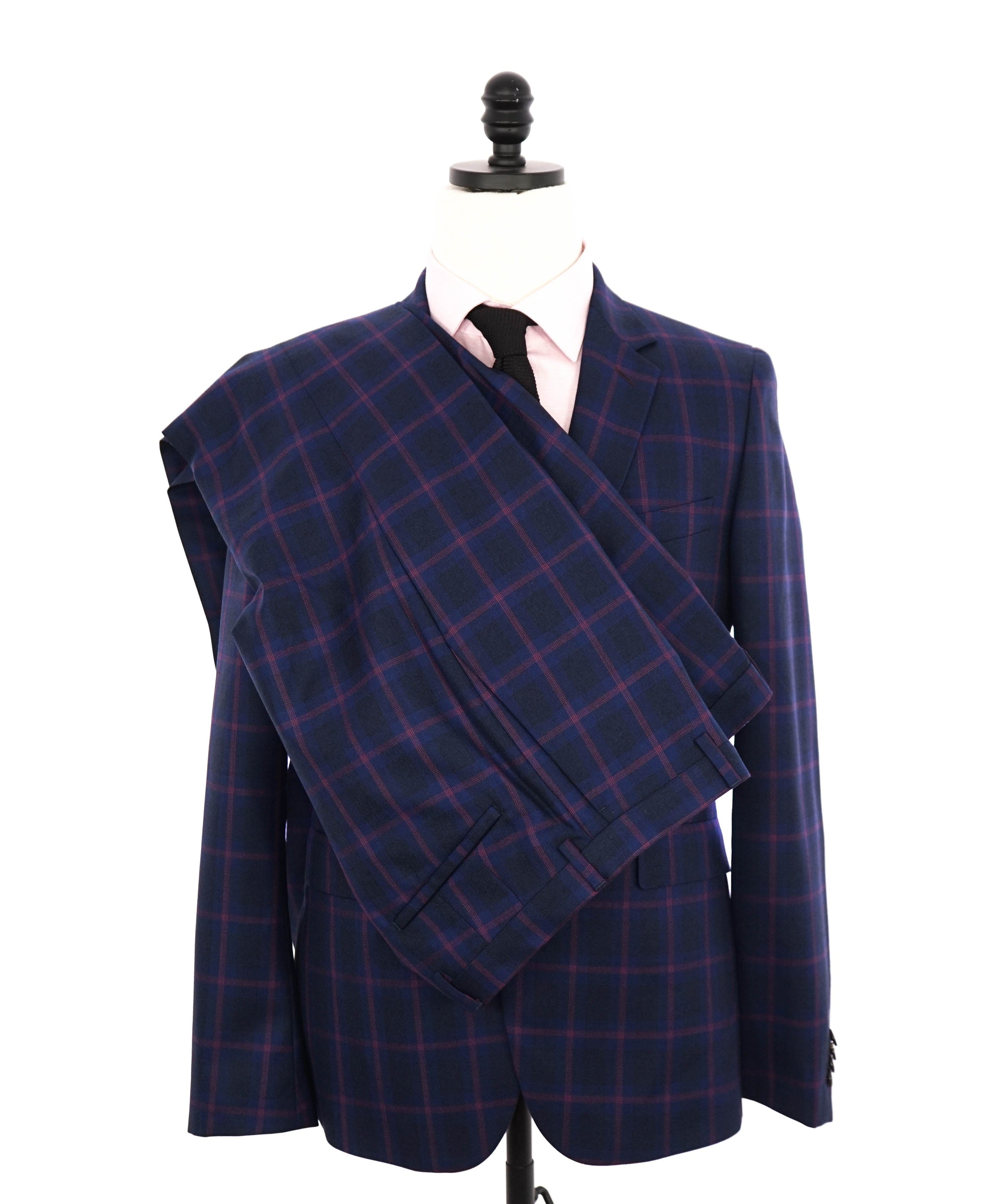 PAUL SMITH - Wool “The Kensington ”Navy/Pink Windowpane Suit- 38R ...