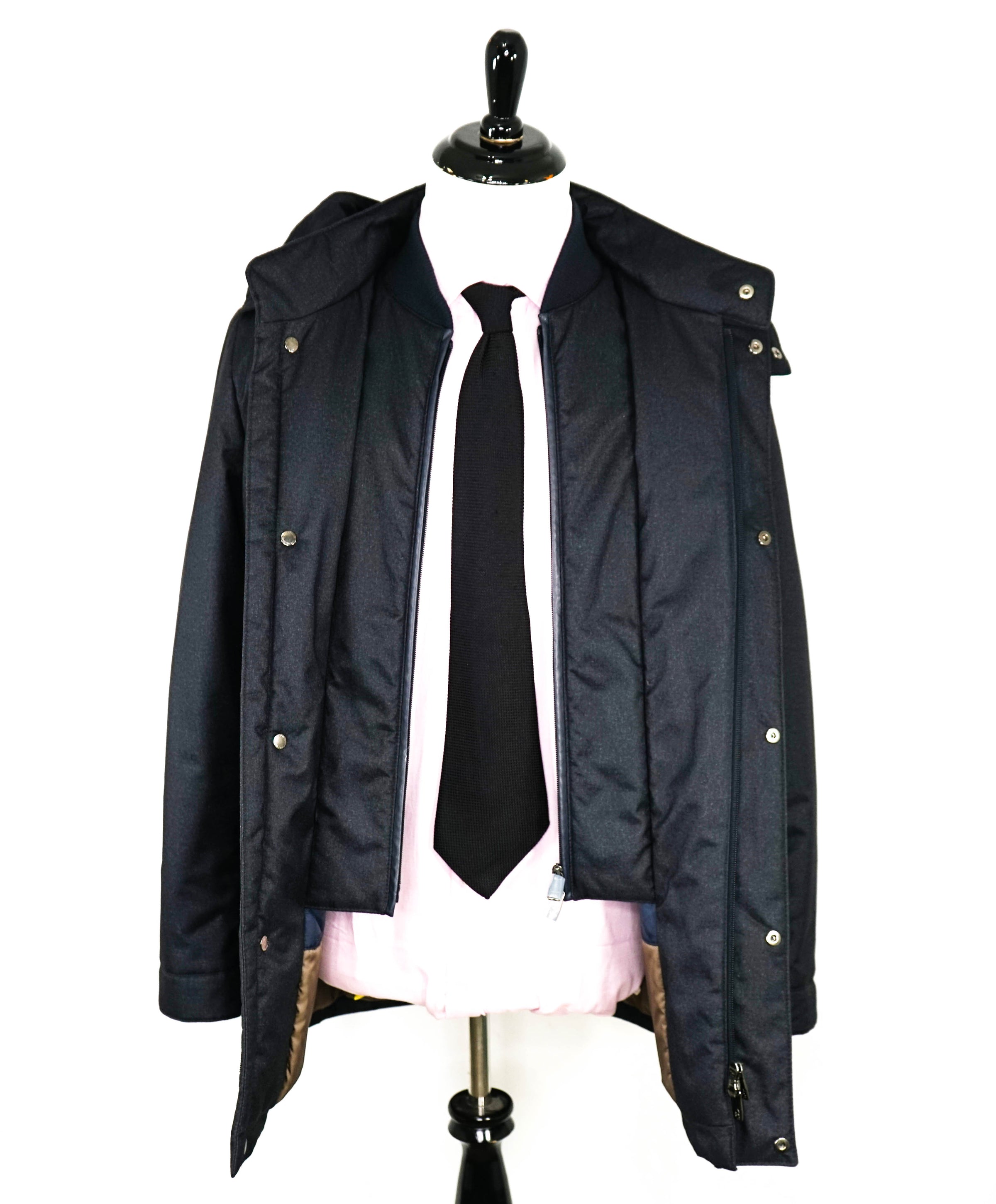 CORNELIANI - Gray Wool Quilted Padded Parka "REMOVABLE HOOD" LOGO Coat ...