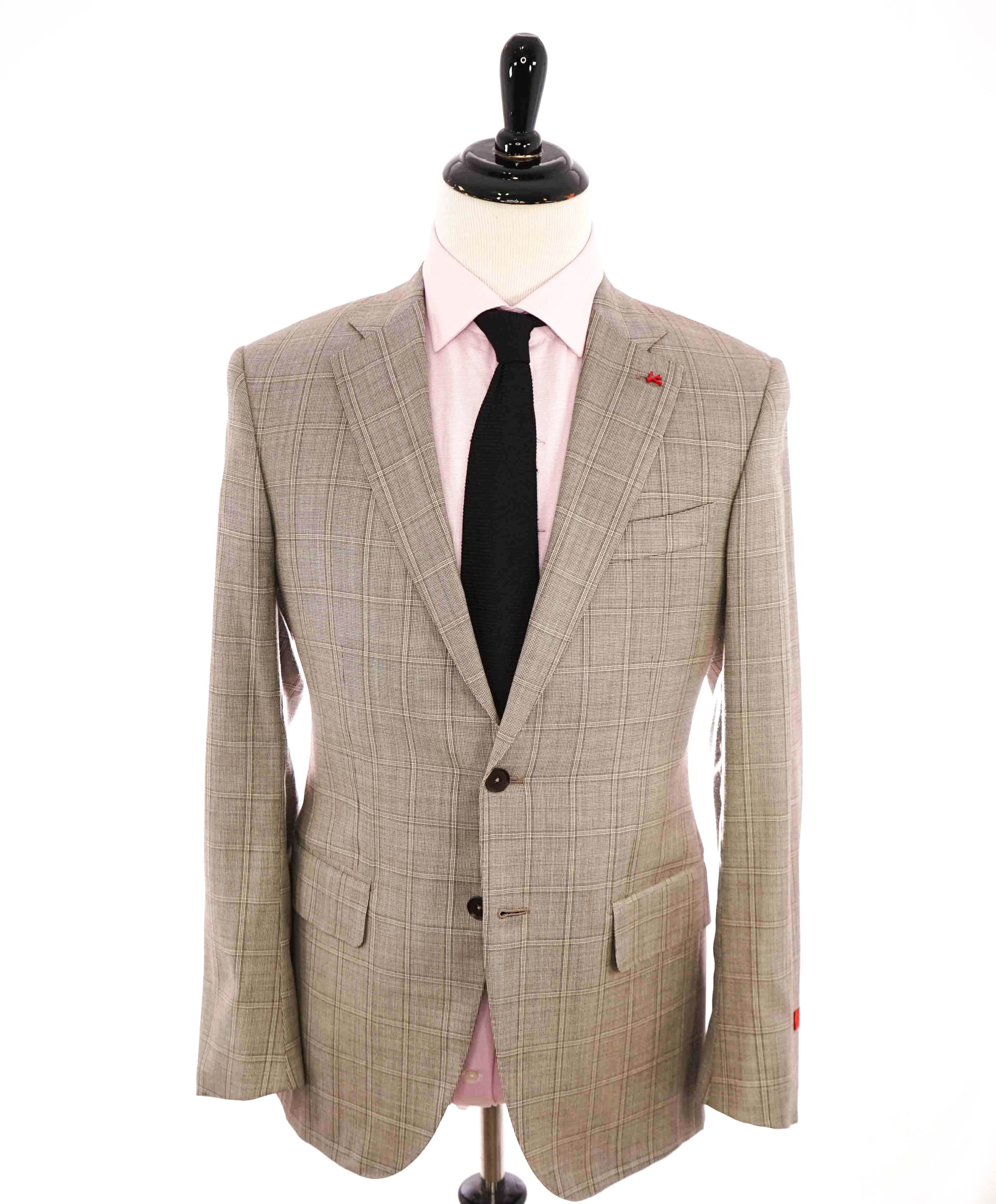 $3,750 ISAIA - Neutral Windowpane *NATURAL BLACK SHEEP* Coral Pin Suit