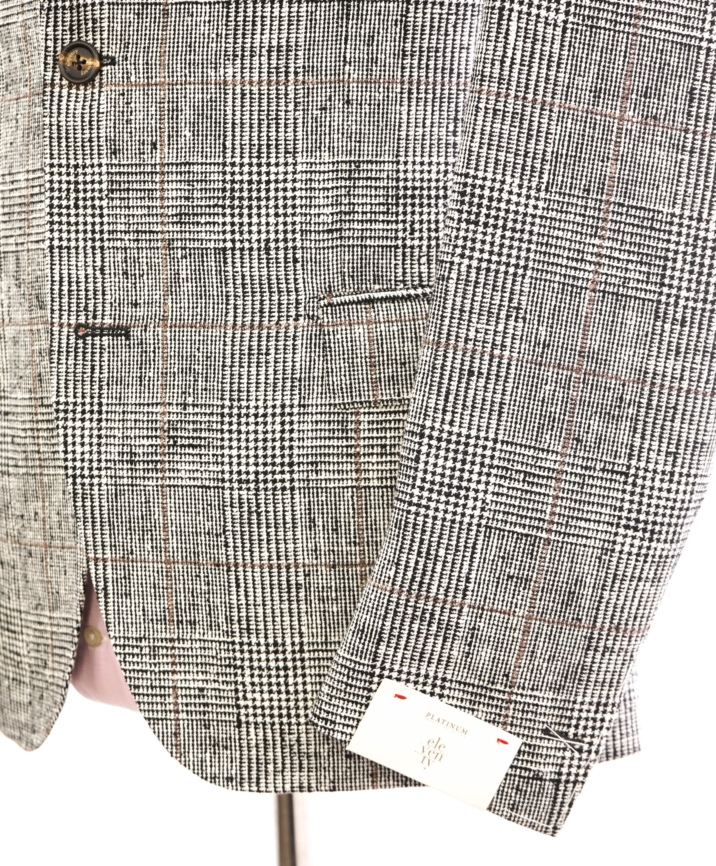 ELEVENTY - "WOOL/SILK/LINEN" PLATINUM Black & Ivory Fleck Suit - 40 (5 – Luxe Hanger